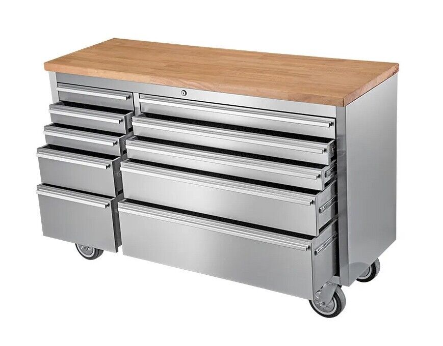 55" Stainless Steel 10 Drawer Roller Tool Cabinet and Workbench – Metro ...